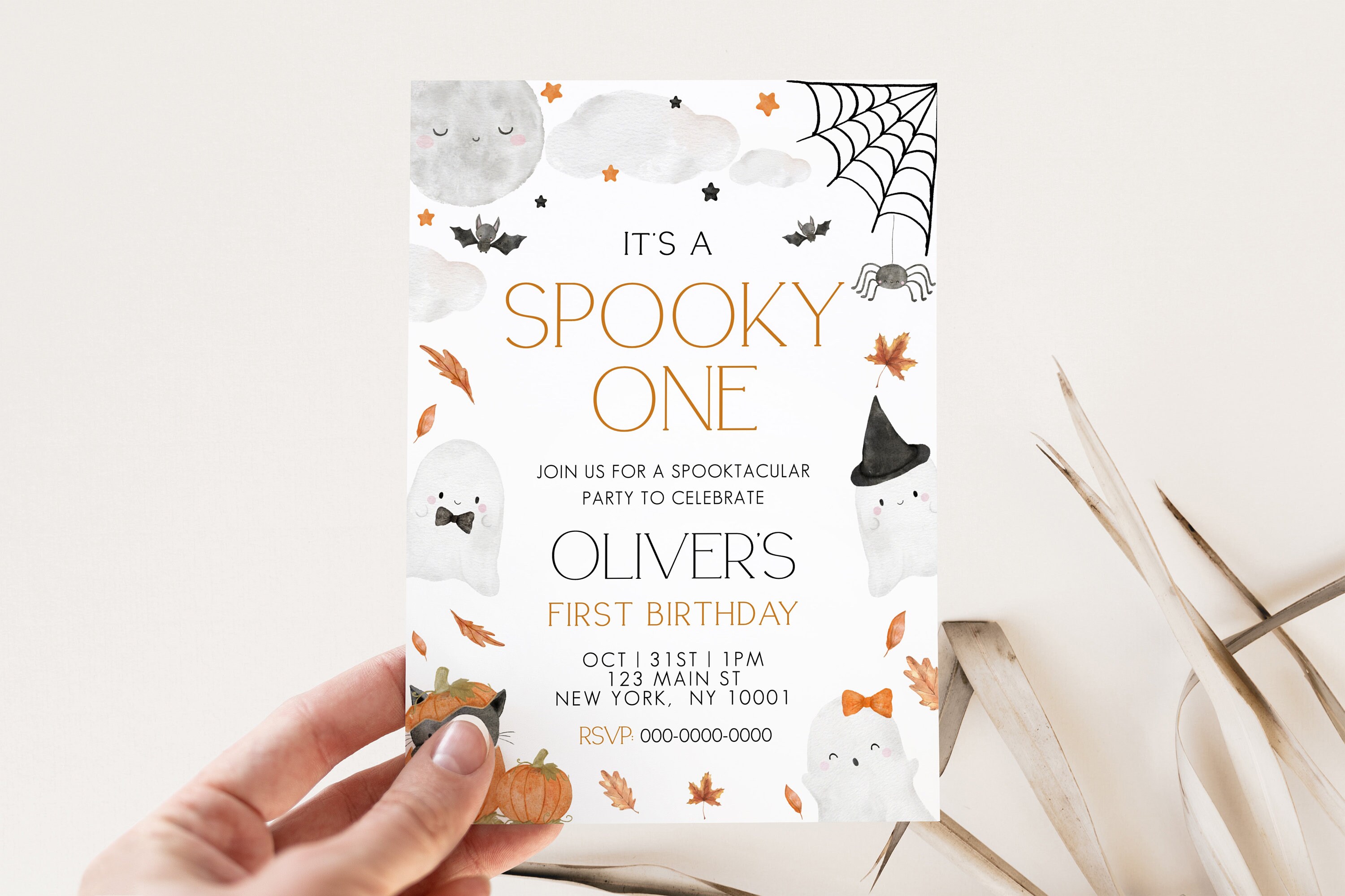 Spooky One Invitation, Halloween First Birthday Invite, Neutral ...
