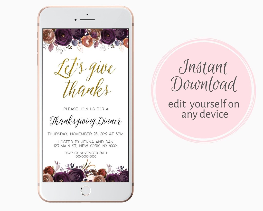 Thanksgiving Dinner Invitation, Digital Invitation, Evite, Editable - Etsy