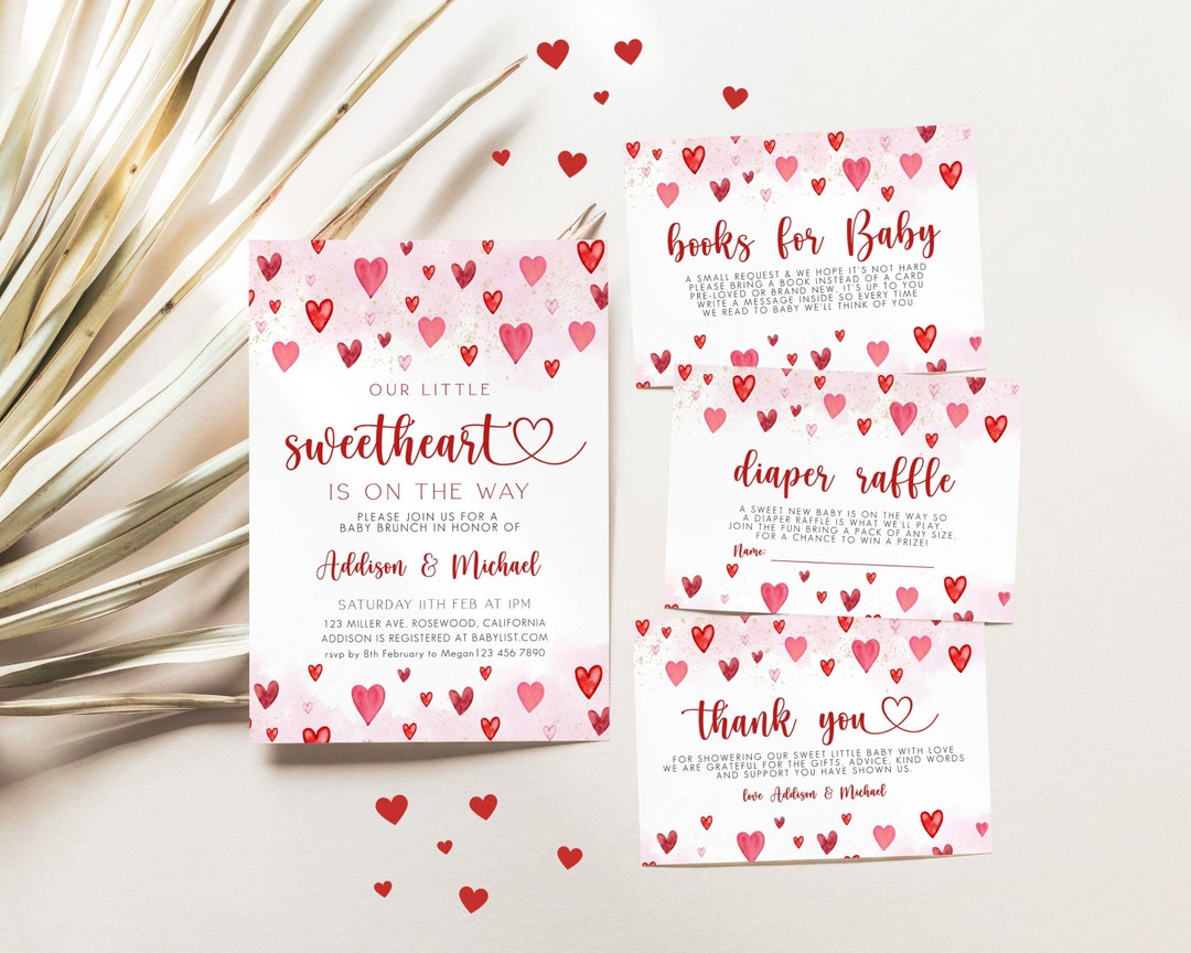 Hearts Baby Shower Invitation Set, Little Sweetheart Baby Shower, Red ...