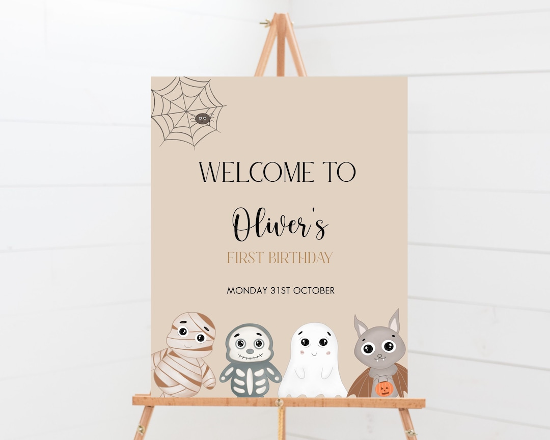 Halloween Birthday Welcome Sign, Halloween Birthday Sign, Neutral ...