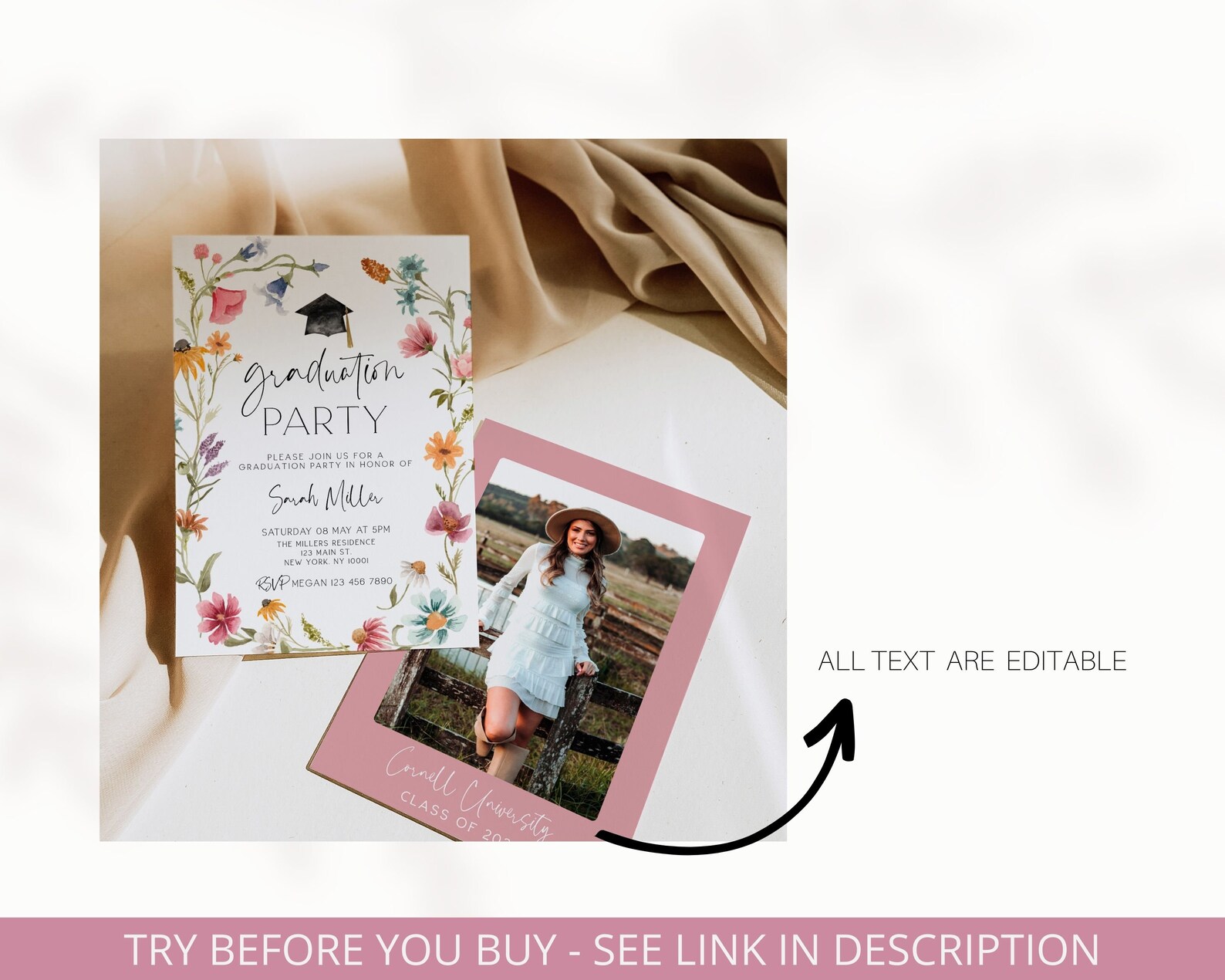 Wildflower Graduation Invitation Bundle, Graduation Party Bundle ...
