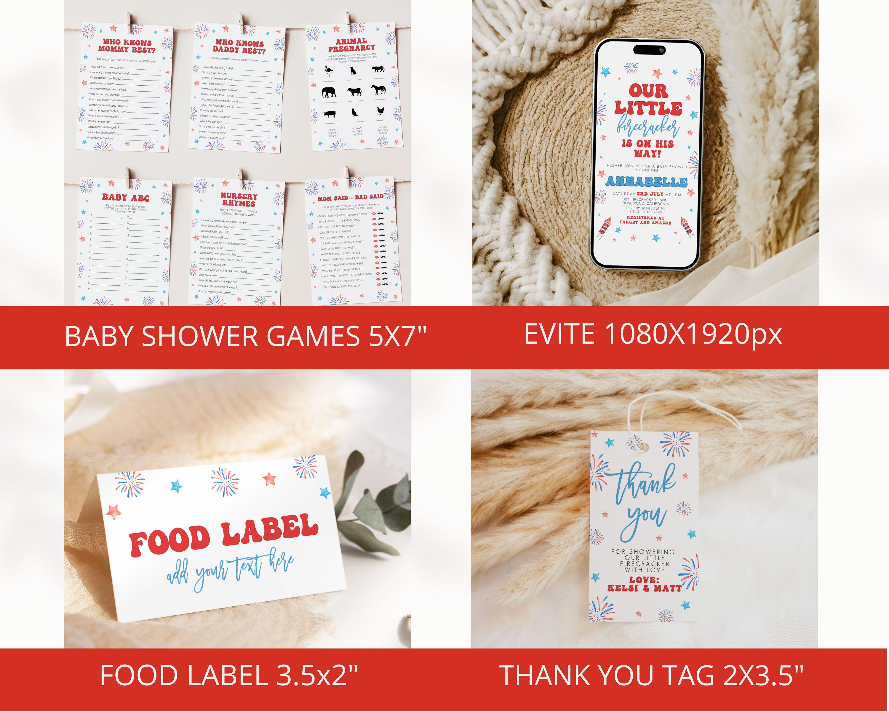 Little Firecracker Baby Shower Bundle, 4th of July Baby Shower Bundle ...