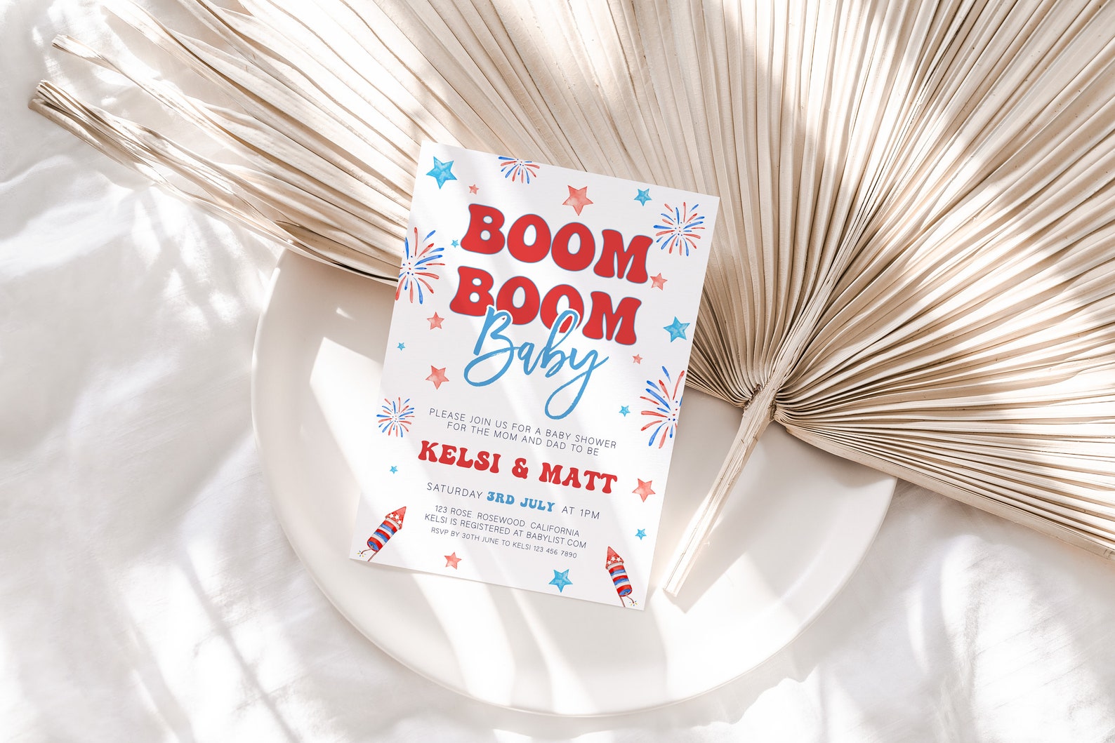 Boom Boom Baby Shower Invitation, 4th of July Baby Shower Invite, 4th ...