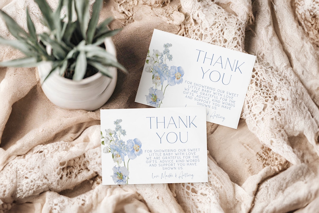 Blue Baby in Bloom Thank You Card, Blue Floral Baby Shower Thank You ...