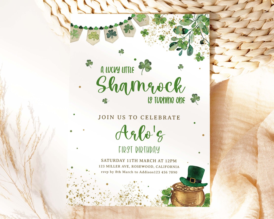 Editable Shamrock Birthday Invitation St Patrick's First Birthday Boy ...
