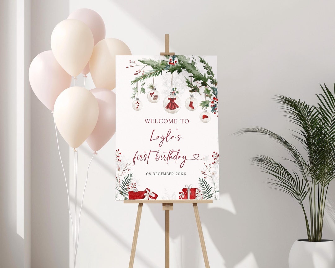 Christmas 1st Birthday Welcome Sign, Christmas Birthday Sign, First ...