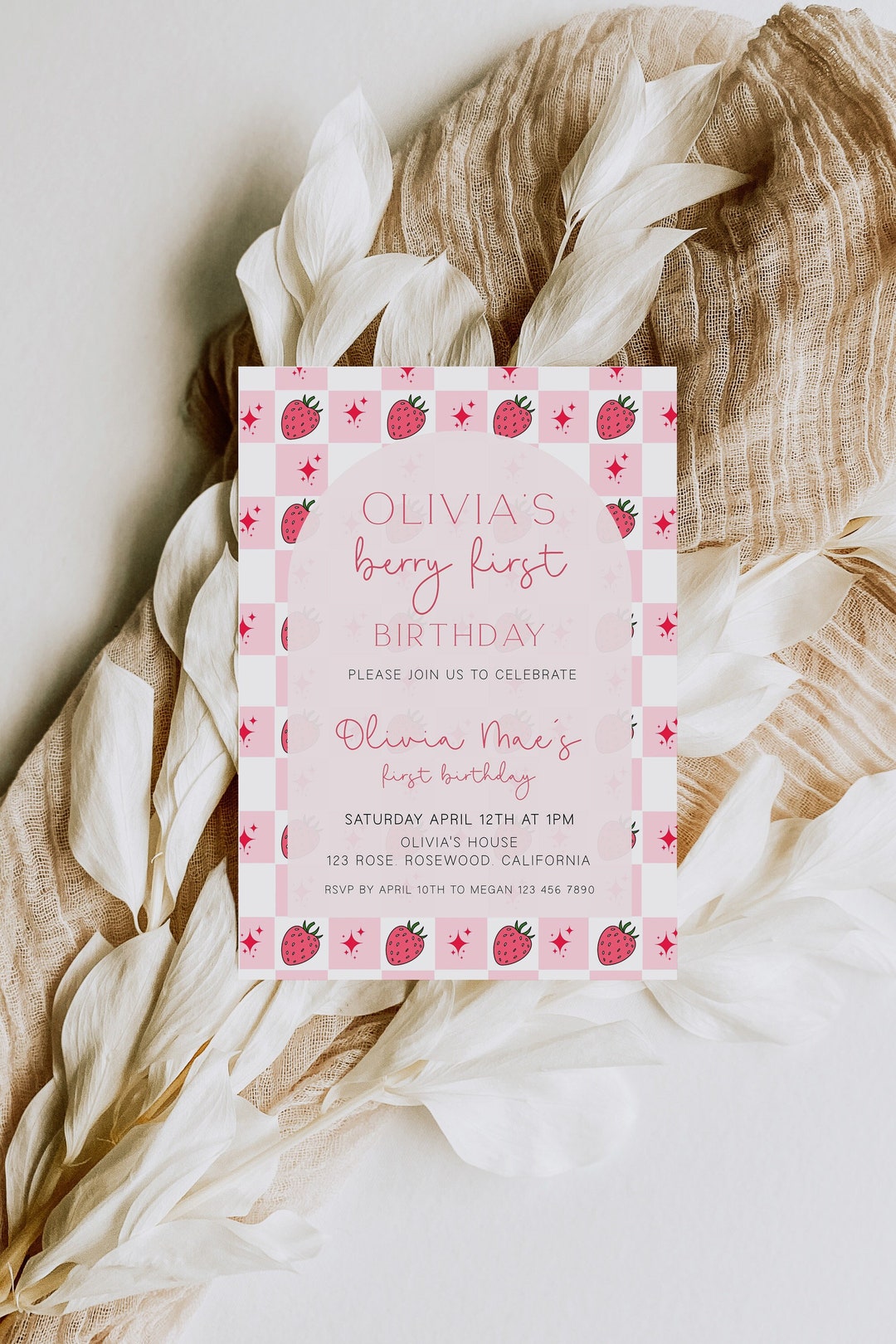 Berry First Birthday Invitation, Strawberry 1st Birthday Invite, Summer ...