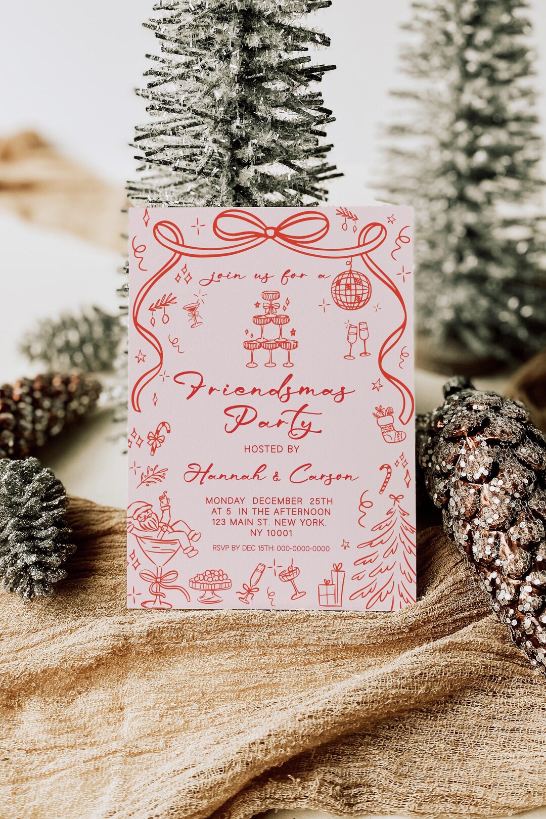 Friendsmas Party Invitation, Christmas Party Invitation, Doodle ...