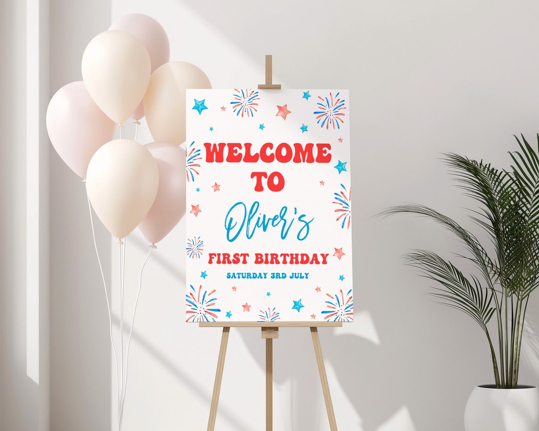 Little Firecracker Birthday Welcome Sign, 4th of July 1st Birthday ...