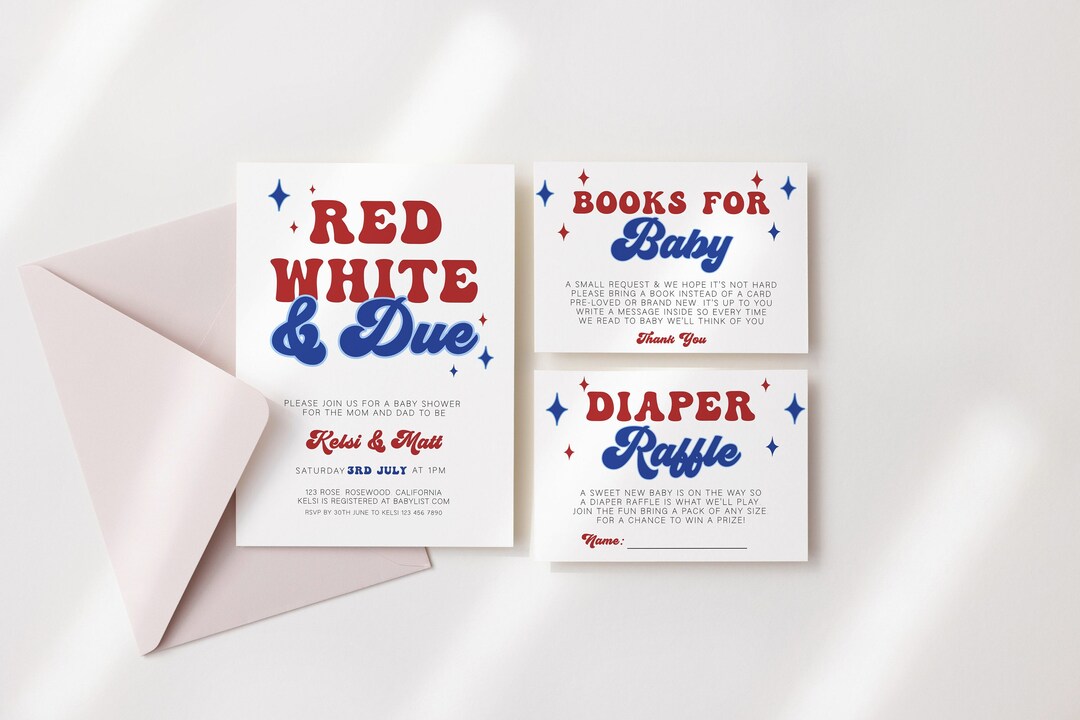 Red White and Due Baby Shower Invitation, 4th of July Baby Shower ...
