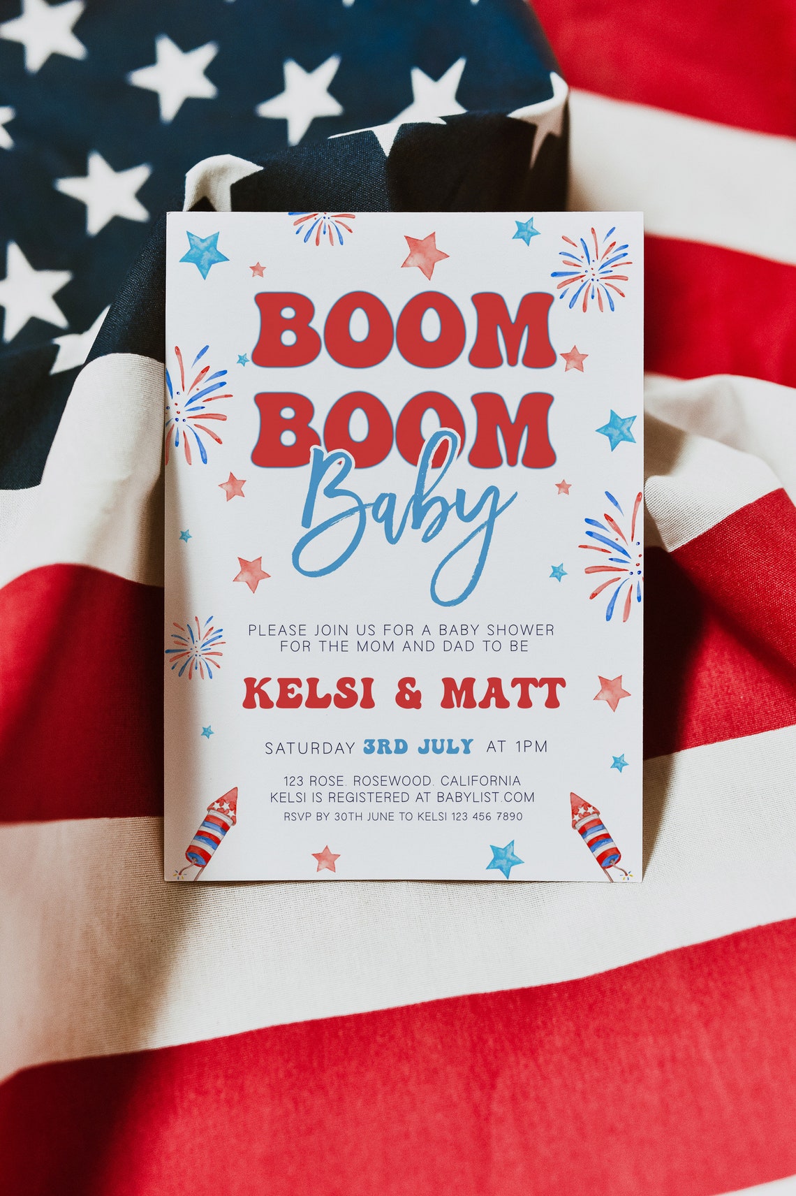Boom Boom Baby Shower Invitation, 4th of July Baby Shower Invite, 4th ...