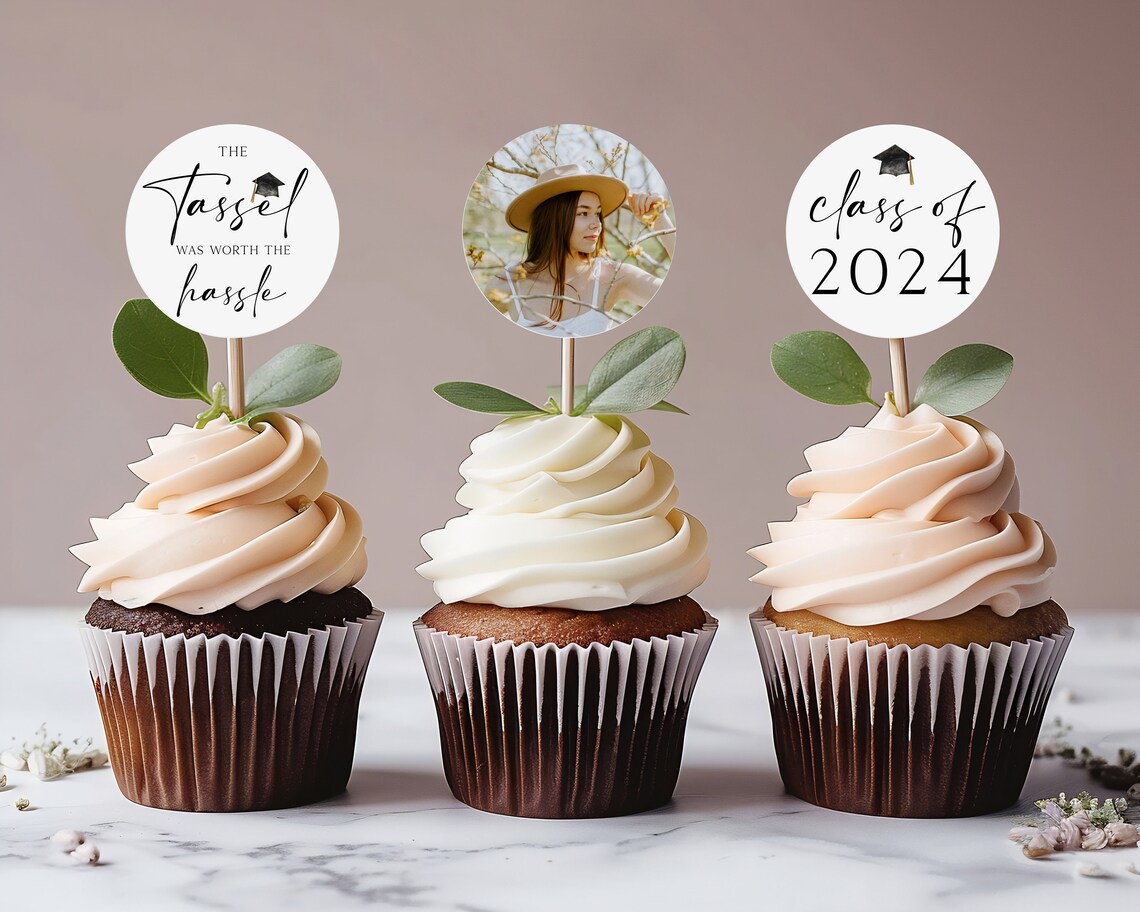 Graduation Cupcake Topper, Grad Party Cupcake Topper, Photo Cupcake ...