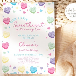 Conversation Hearts Birthday Invitation, Valentine Birthday Invite ...