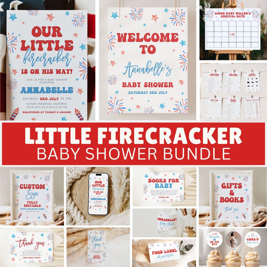Little Firecracker Baby Shower Bundle, 4th of July Baby Shower Bundle ...