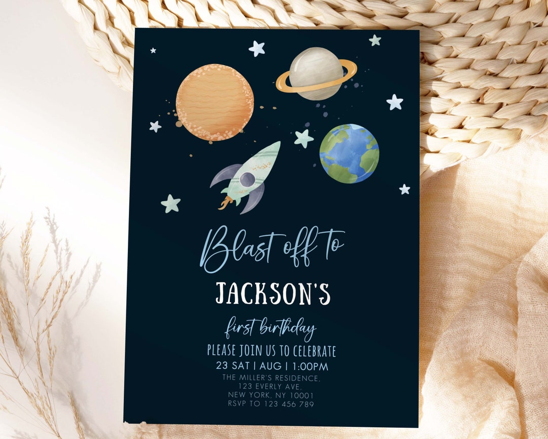 Blast off Birthday Invitation, Space Birthday Invitation, 1st Birthday ...