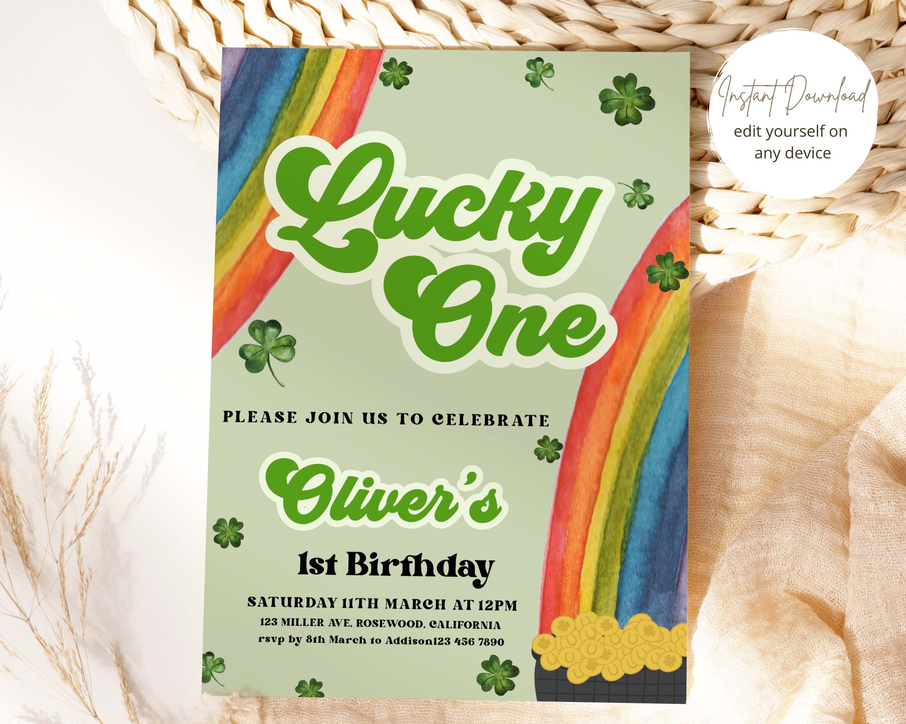 Editable Lucky One Invitation Lucky One First Birthday Boy - Etsy