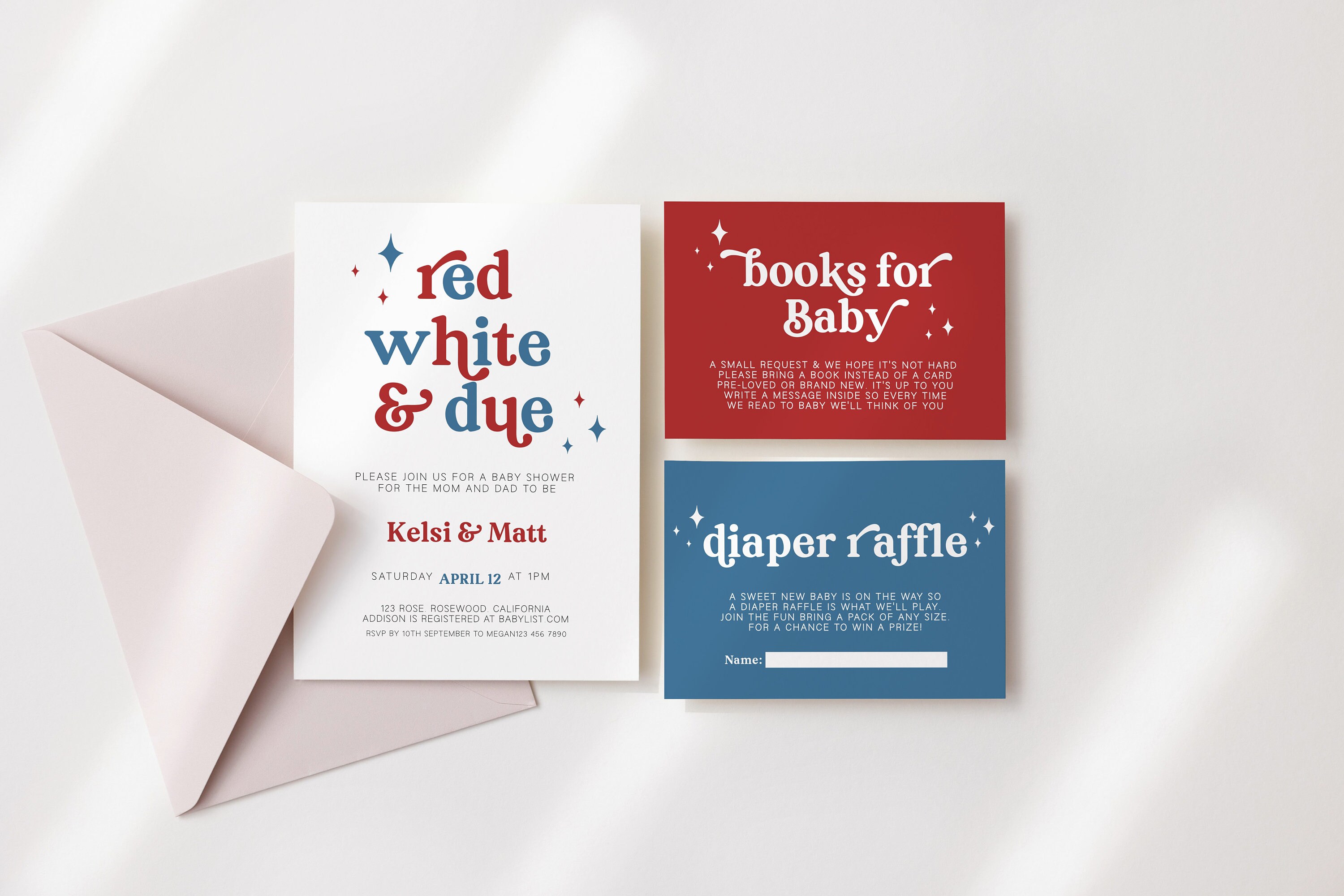Red White and Due Baby Shower Invitation Set, 4th of July Baby Shower ...