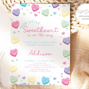 Editable Valentines Baby Shower Invitation, Conversation Hearts Baby ...