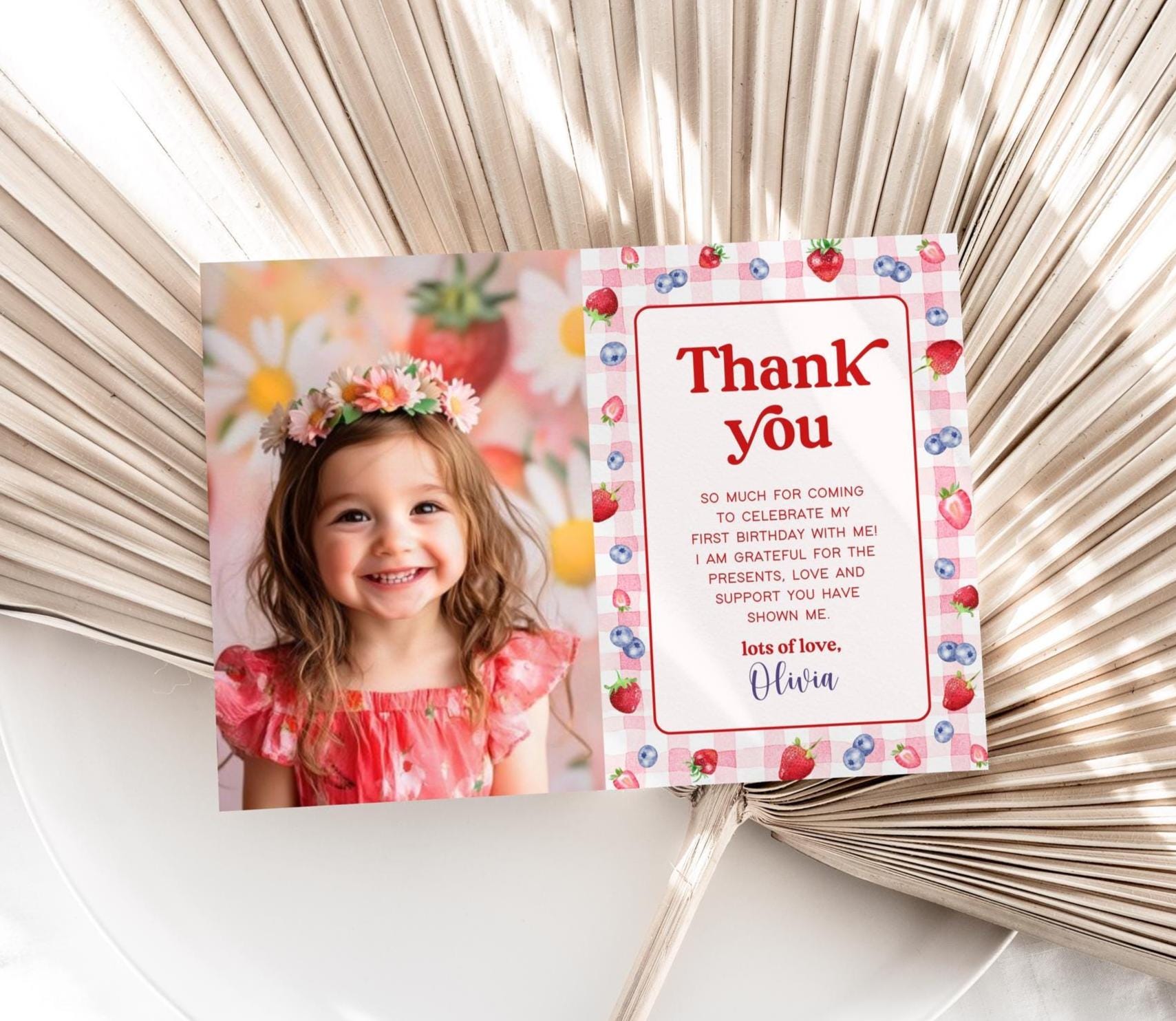 Berry First Birthday Thank You Card, Strawberry Blueberry 1st Birthday ...