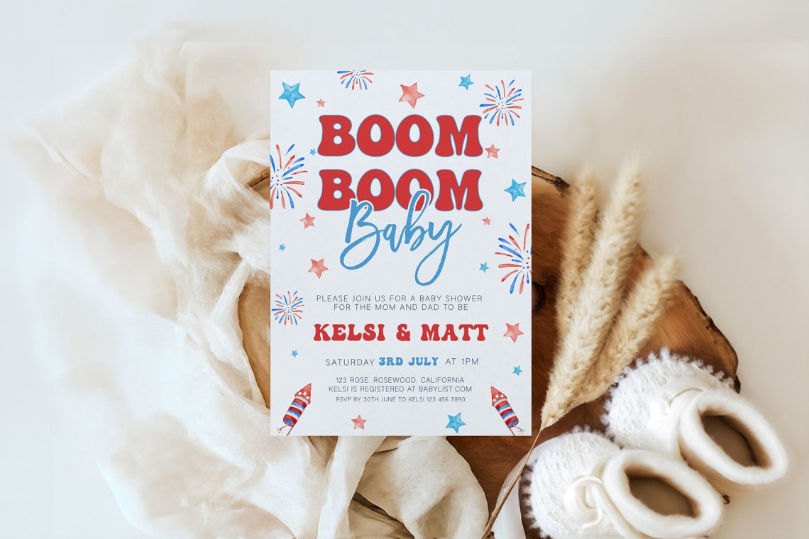 Boom Boom Baby Shower Invitation, 4th of July Baby Shower Invite, 4th ...