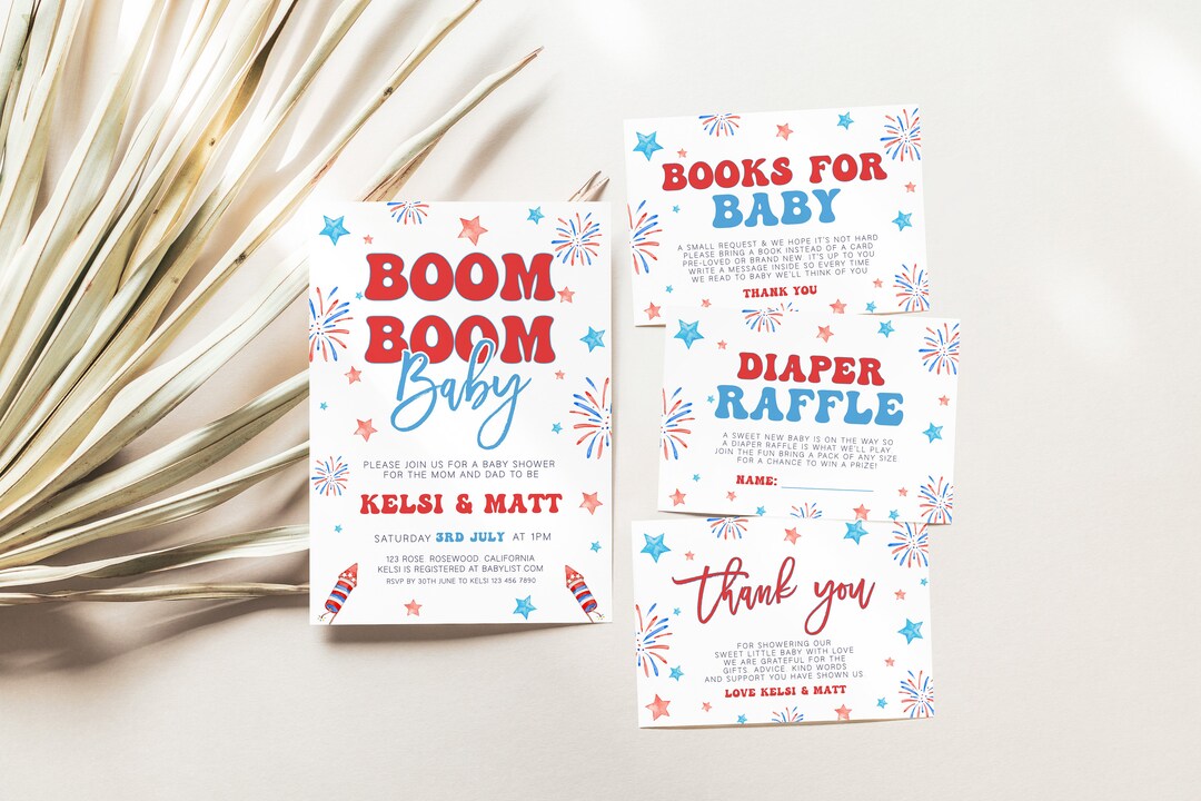 Boom Boom Baby Shower Invitation, 4th of July Baby Shower Invite, 4th ...