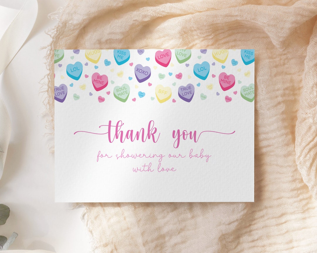 Conversation Hearts Valentines Thank You Card, Valentine Baby Shower ...
