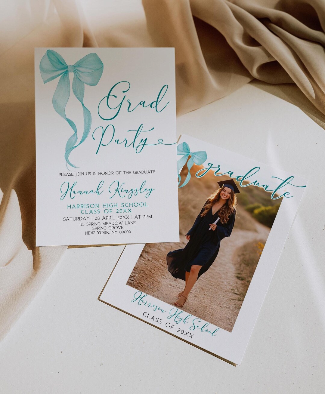 Teal Bow Graduation Party Invitation, Graduation Invitation, Graduation ...