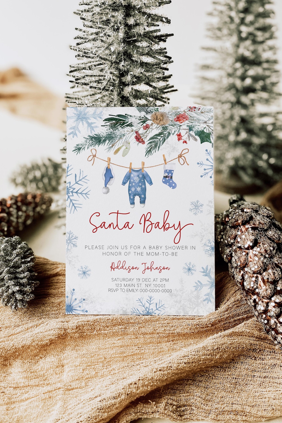 Santa Baby Shower Invitation, Baby Laundry Shower Invite, Christmas ...