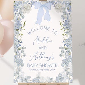 Blue Bow Baby in Bloom Welcome Sign, Boy Baby in Bloom Baby Shower ...