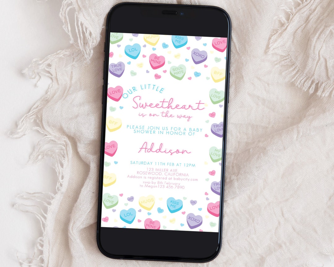 Conversation Hearts Baby Shower Invitation, Little Sweetheart ...