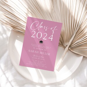 Pink Class of 2024 Graduation Party Invite, Graduation Invitation, High ...