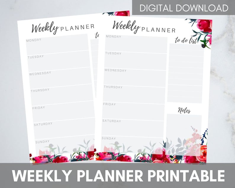 Weekly Planner Printable Floral Weekly Planner to Do List | Etsy