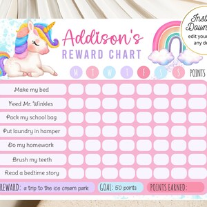 Unicorn Reward Chart, Editable Unicorn Reward Chart, Unicorn Reward ...