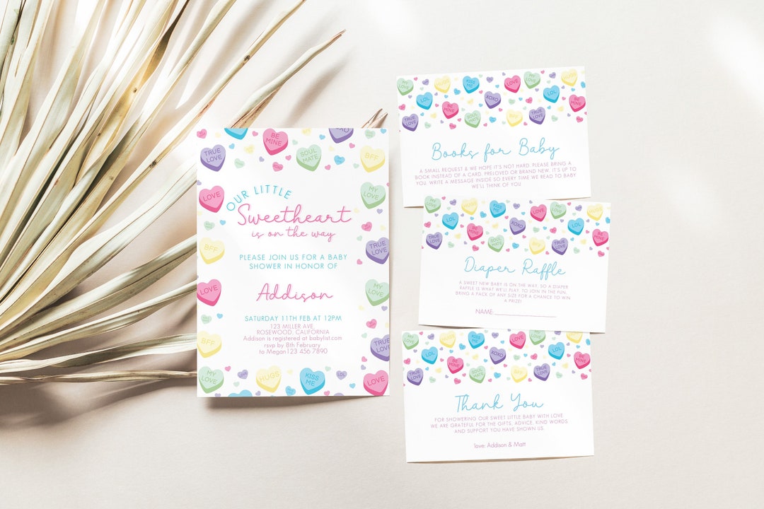 Conversation Hearts Baby Shower Invitation Set, Little Sweetheart Baby ...