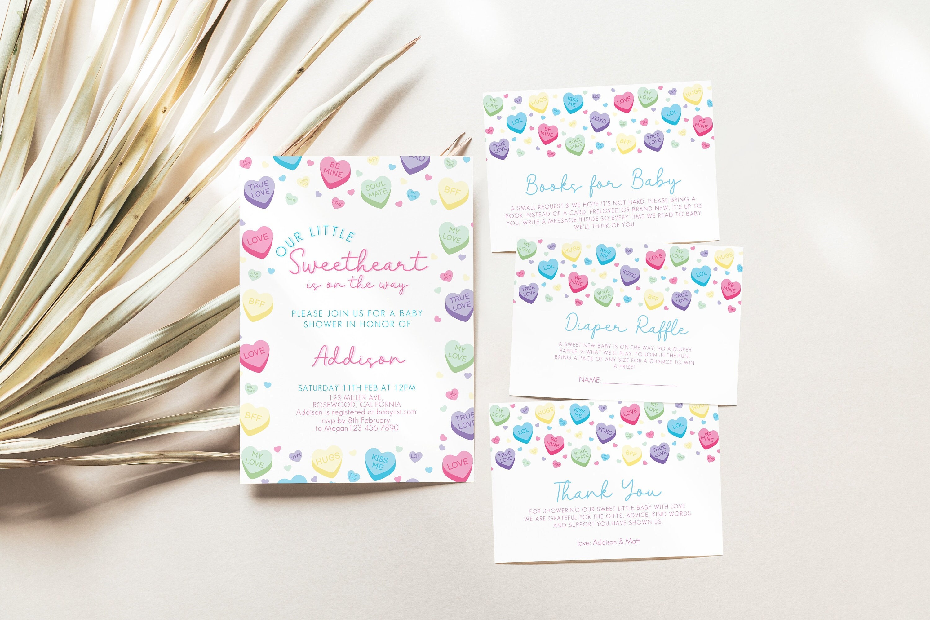 Conversation Hearts Baby Shower Invitation Set, Little Sweetheart Baby ...