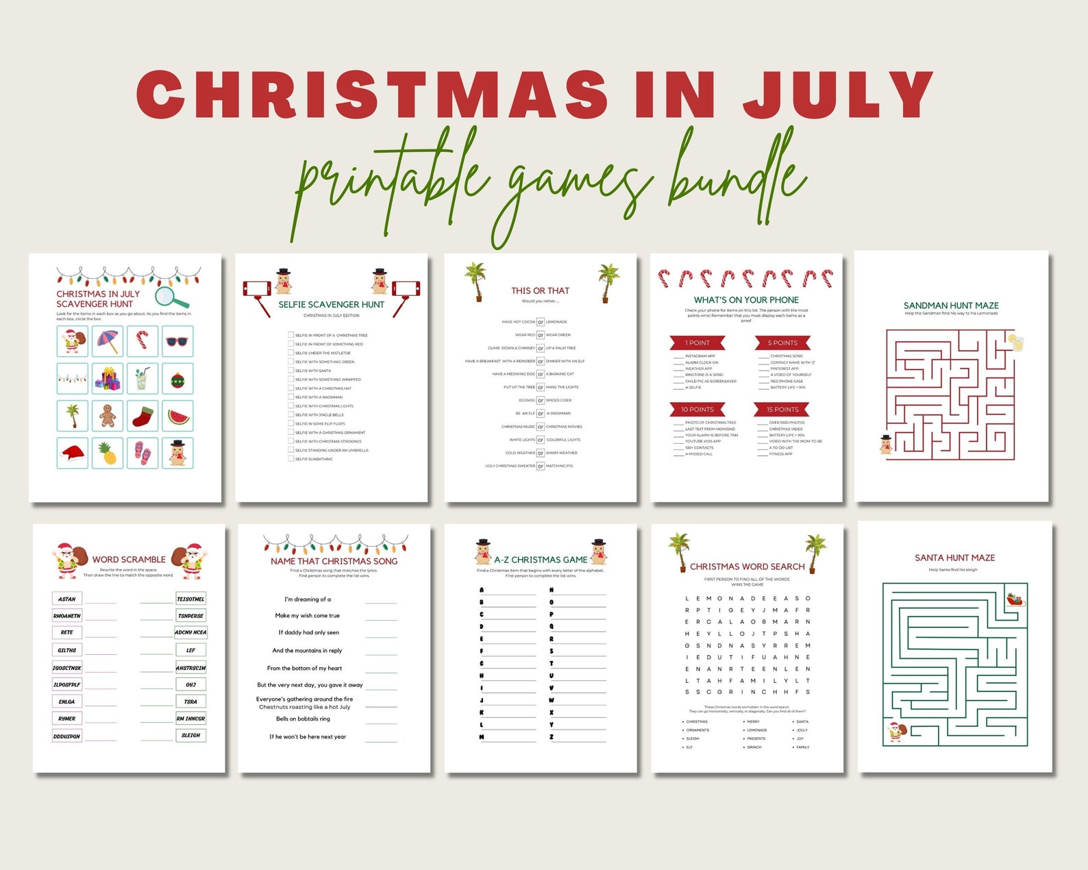 Christmas in July Games Christmas in July Printable Games - Etsy