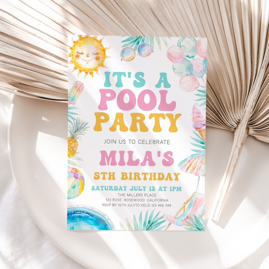 Pool Party Invitation, Pool Birthday Invitation, Pool Birthday Party ...