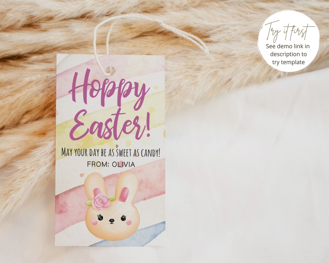 Editable Hoppy Easter Gift Tag for Kids, Easter Gift Tag Printable ...