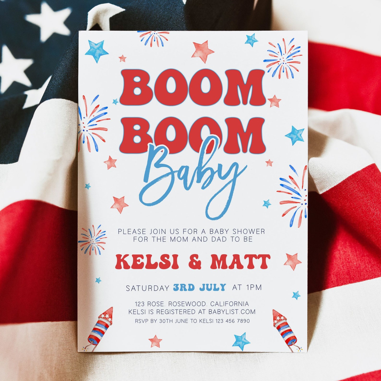 Boom Boom Baby Shower Invitation, 4th of July Baby Shower Invite, 4th ...