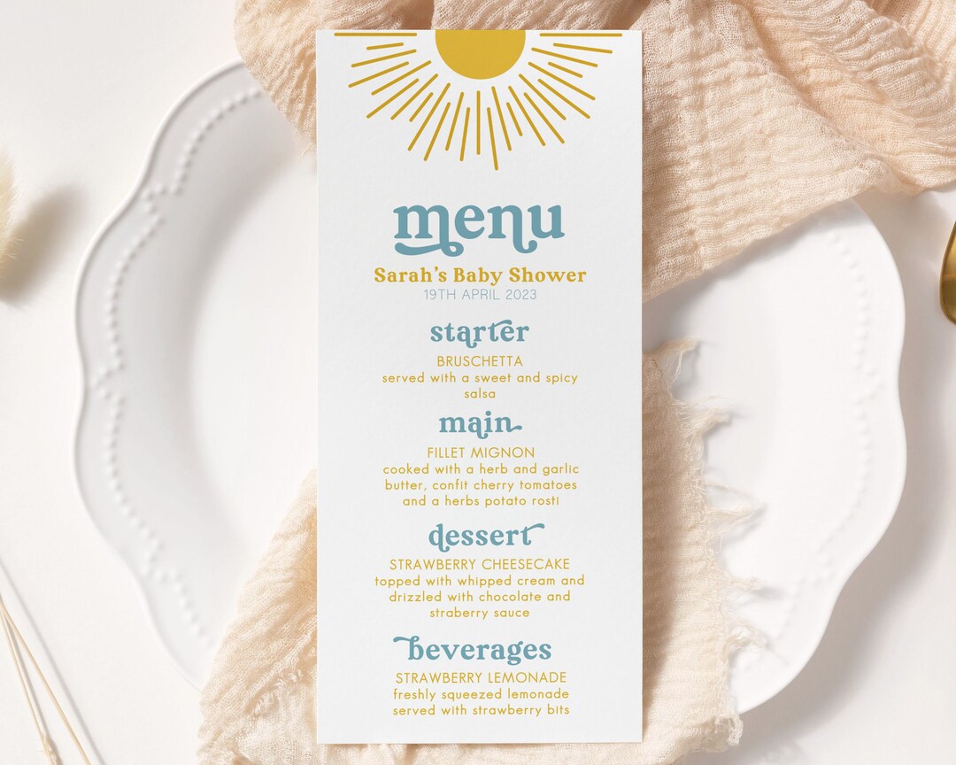 Here Comes the Son Baby Shower Menu, Sunshine Baby Shower Menu Card ...