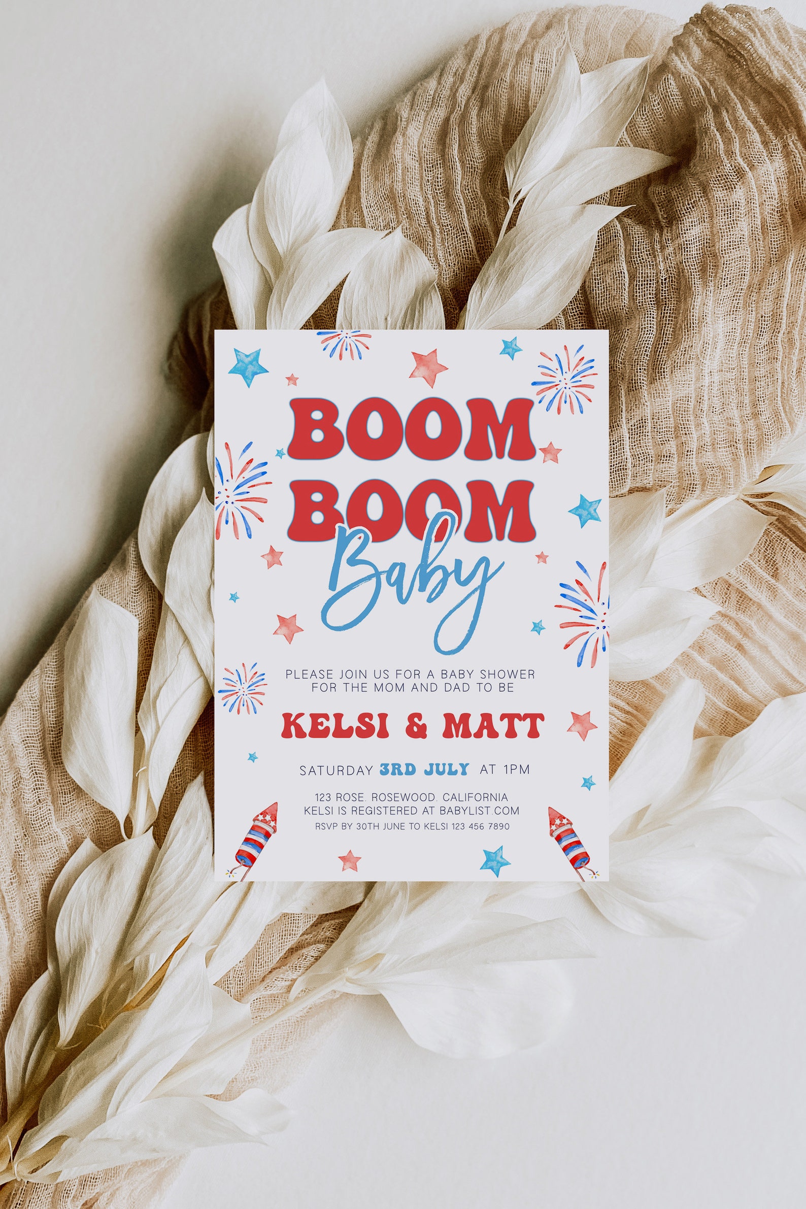 Boom Boom Baby Shower Invitation, 4th of July Baby Shower Invite, 4th ...