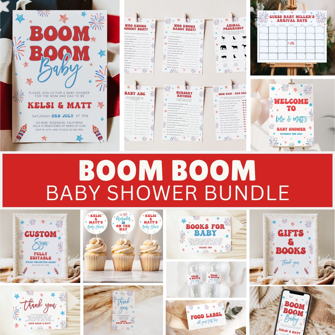 Boom Boom Baby Shower Bundle, 4th of July Baby Shower Bundle, Red White ...