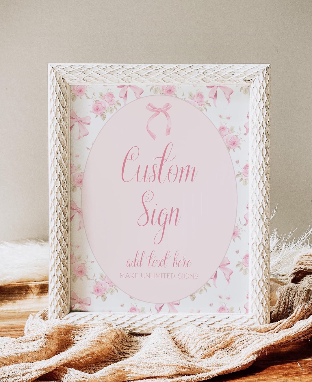 Pink Bow Custom Sign, Floral Pink Bow Baby Shower Custom Sign, Pink Bow ...