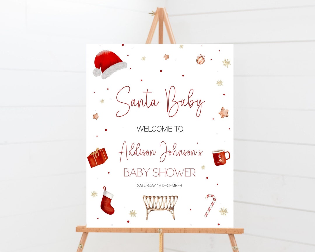 Santa Baby Shower Welcome Sign, Christmas Baby Shower Decorations ...