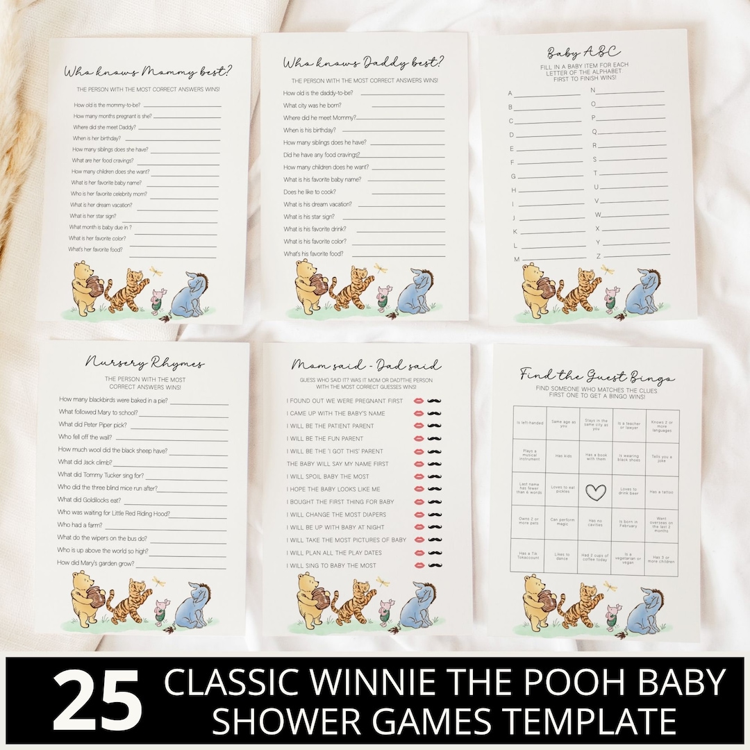 Classic Winnie the Pooh Baby Shower Games Bundle, Pooh Baby Shower ...