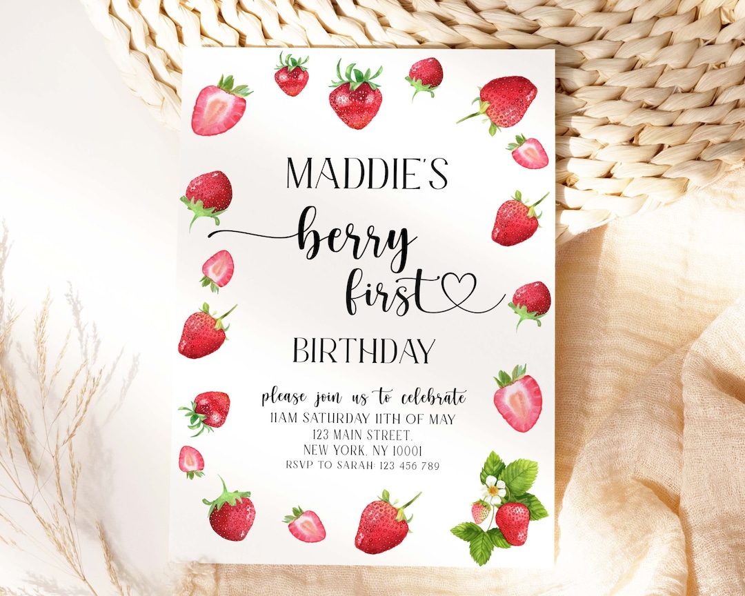 Berry First Birthday Invitation, Berry 1st Birthday Party Invitations ...