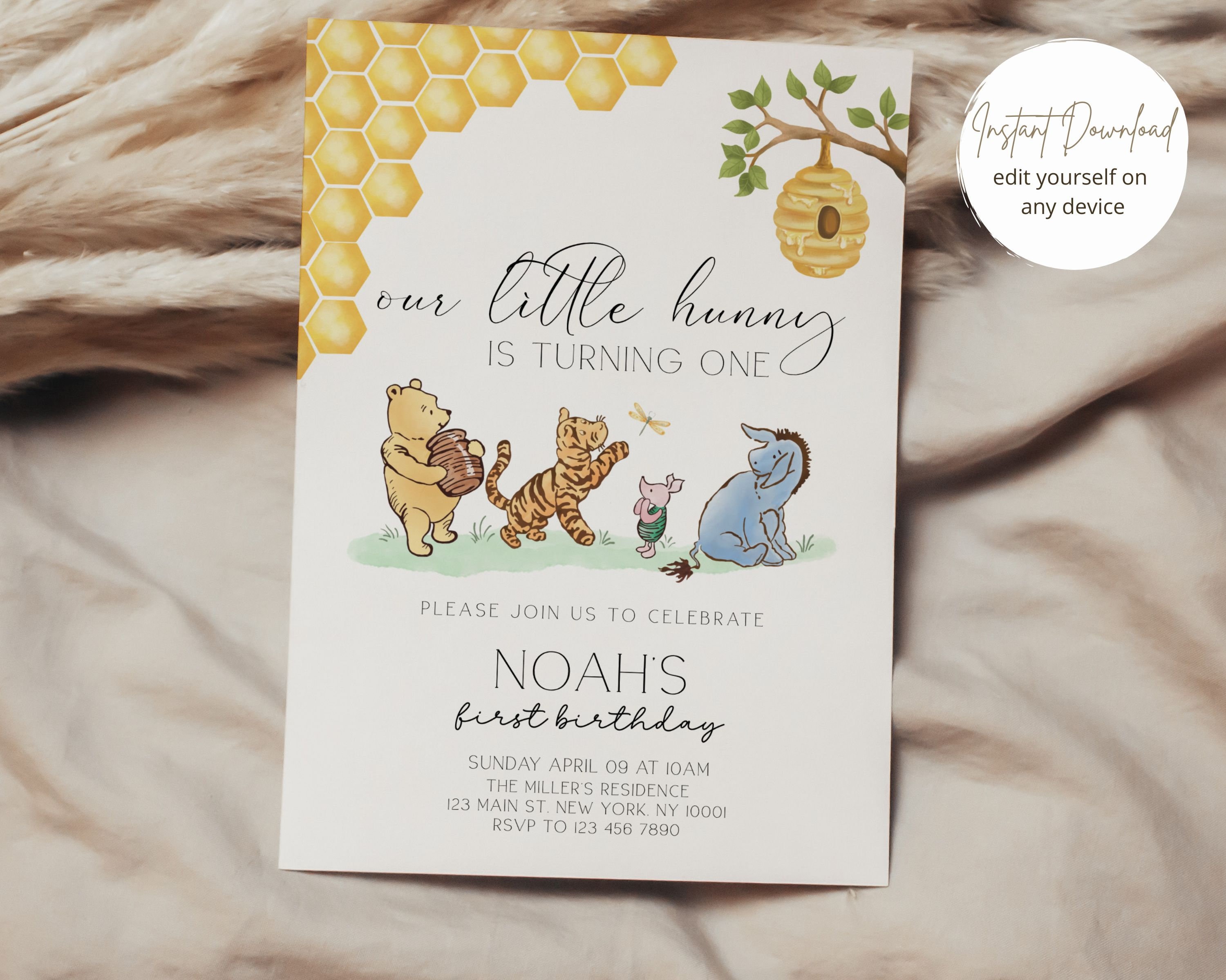 Classic Winnie the Pooh Birthday Invitation, Winnie the Pooh Birthday ...