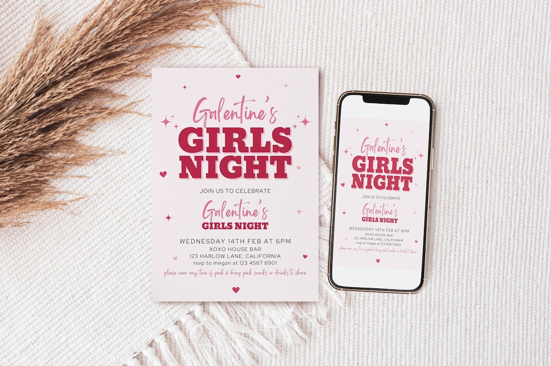 Galentine's Girls Night Invitation Canva Template, Girls Night ...