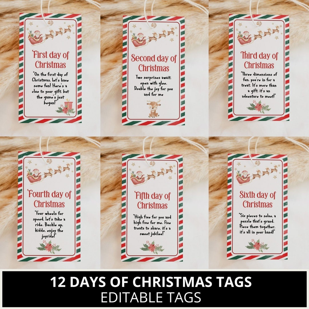 Editable 12 Days of Christmas Tags, Christmas Countdown, Tags for Kids ...
