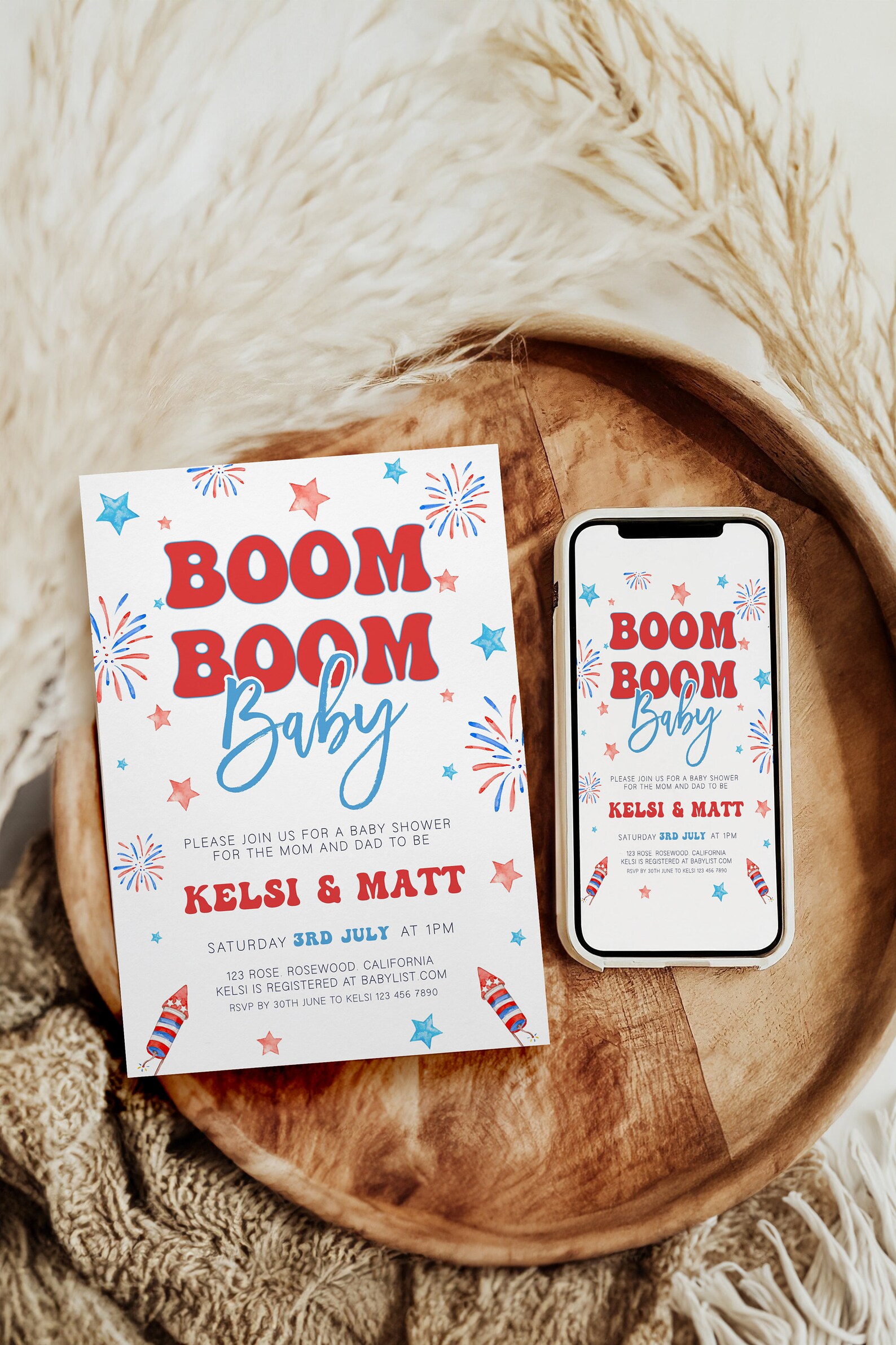 Boom Boom Baby Shower Invitation, 4th of July Baby Shower Invite, 4th ...